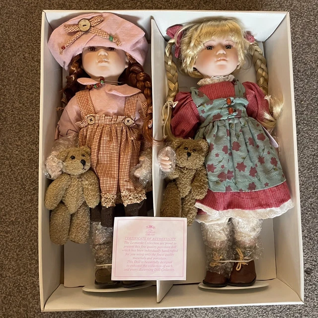 LEONARDO COLLECTION PAIR porcelain dolls Sisters New Old Stock 20” £92. ...