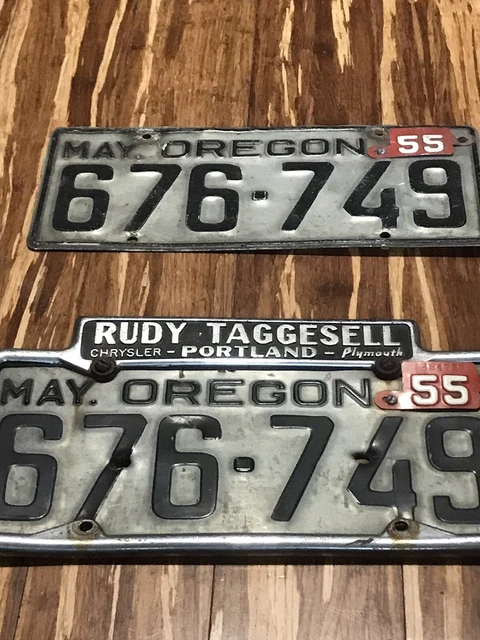 1955 OREGON VINTAGE Original Pair License Plates 69 Year Old Set RUDY ...