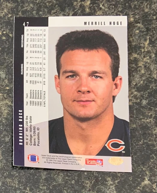 MERRIL HOGE DÉDICACÉ 1994 Upper Deck - carte #47 - Chicago Bears ! EUR ...