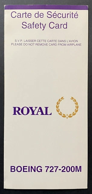 ROYAL AIRLINES BOEING 727-200M Safety Card - 1993 £10.91 - PicClick UK