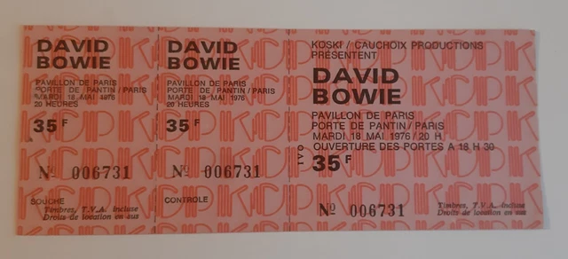 TICKET BILLET UNUSED stub place concert DAVID BOWIE 1976 PARIS EUR 35 ...
