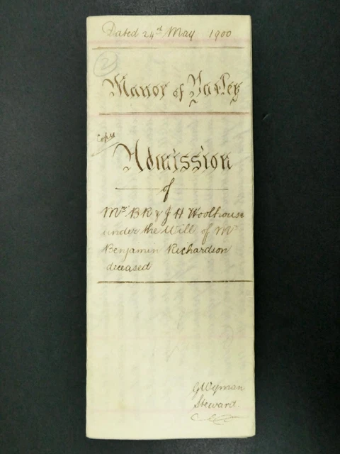 ADMISSION, MANOR OF Yaxley. 1900. Benjamin Woolhouse. Joseph Woolhouse ...
