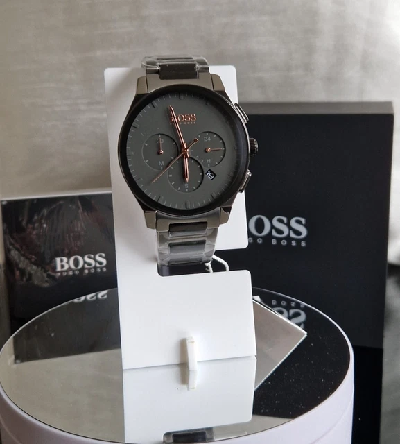 OROLOGIO HUGO BOSS CRONOGRAFO DA UOMO HB1513814 QUADRANTE NERO NUOVO UK ...