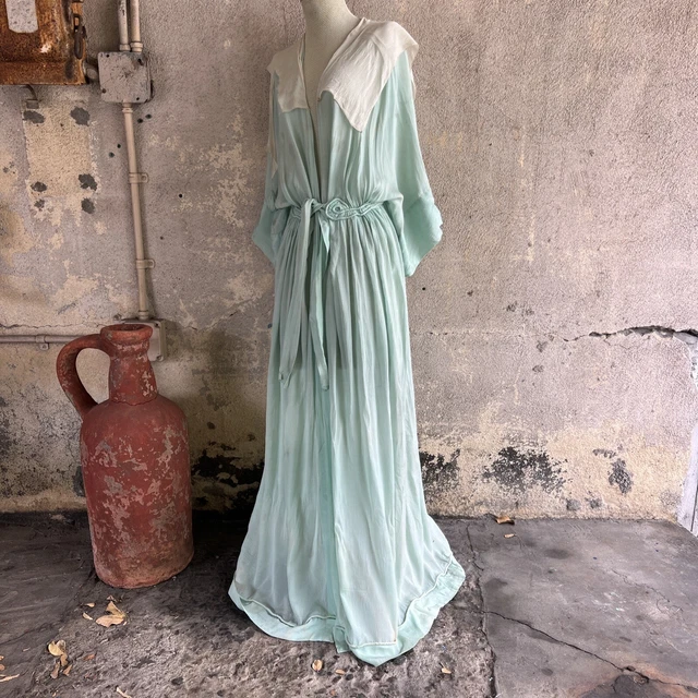 ANTIQUE EDWARDIAN BABY Blue Silk Robe Dress Maxi Wrap Coat Dressing ...