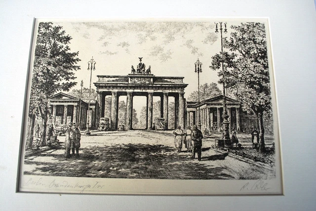 ALTE LITHOGRAFIE VOM Brandenburger Tor mit Original Signatur EUR 14,20 ...
