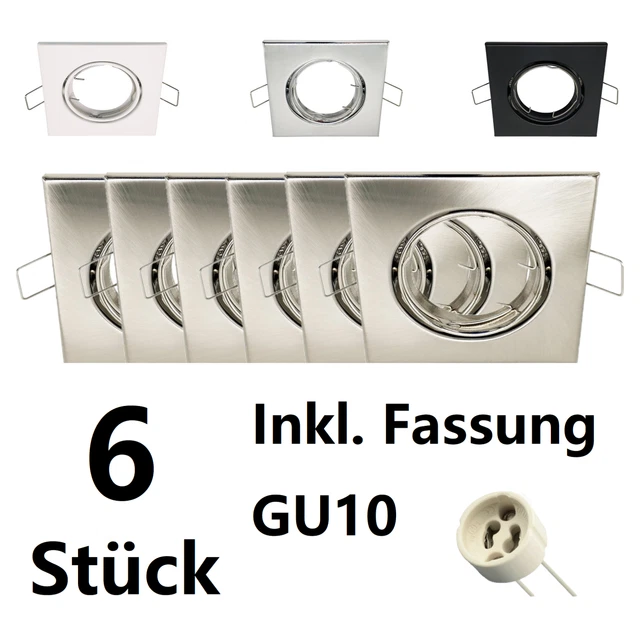 LED EINBAUSTRAHLER RAHMEN GU10 Fassung 6er Pack Set 230V Eckig ...