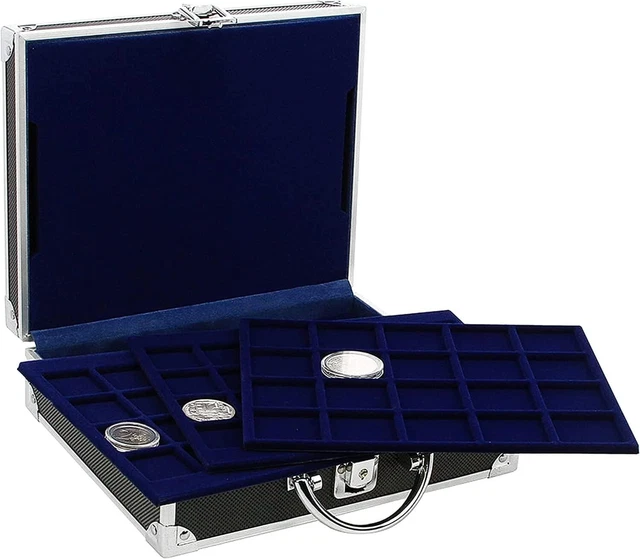 9801 MALETTE NUMISMATIQUE Noir - avec 6 Plateaux pour 200 pièces de ...