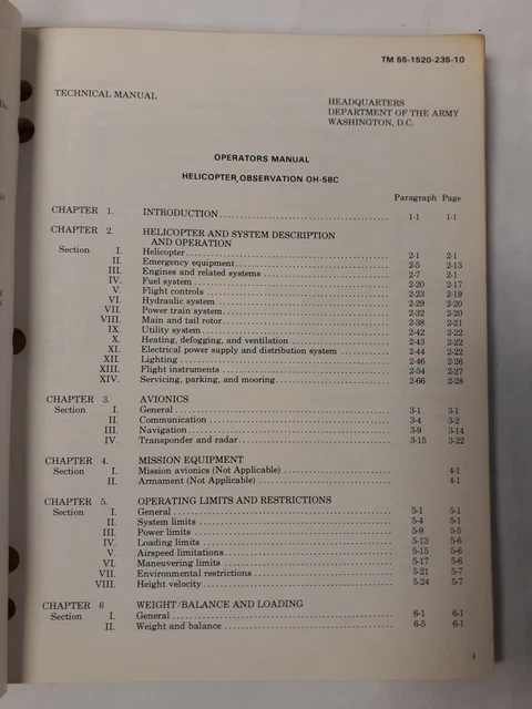 BELL ARMY OH-58C Helicopter Technical Operators Manual 1978 Original £ ...
