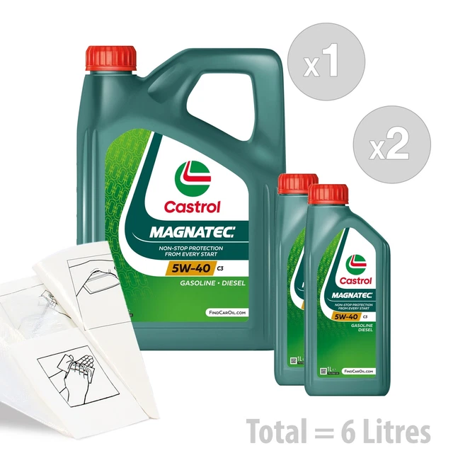 CAR ENGINE OIL Service Kit / Pack 6 LITRES Castrol Magnatec 5W-40 C3 6L ...