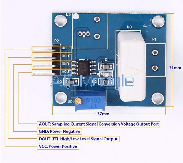 WCS1800 HALL CURRENT Detection Sensor Module 35A With Overcurrent Signal Lamp £6.59 - PicClick UK