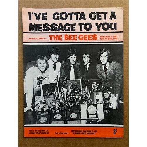 BEE GEES I'VE GOTTA GET A MESSAGE TO YOU SHEET MUSIC original 1968 fold ...
