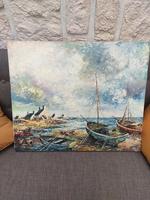 TABLEAU ANCIEN HUILE sur toile decor marine signé CORNU EUR 28,00 - PicClick IT