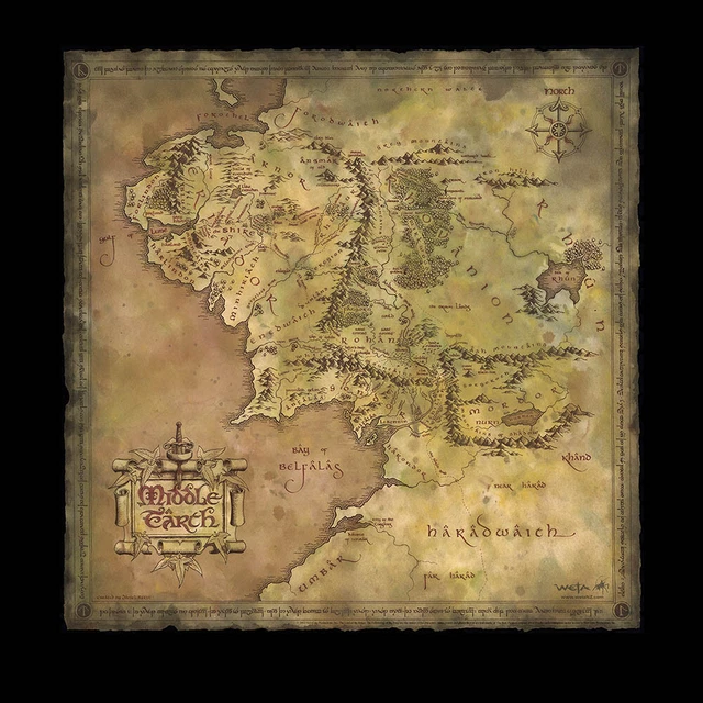 PARCHMENT MAP OF MIDDLE-EARTH art print lord of the rings weta hobbit £ ...
