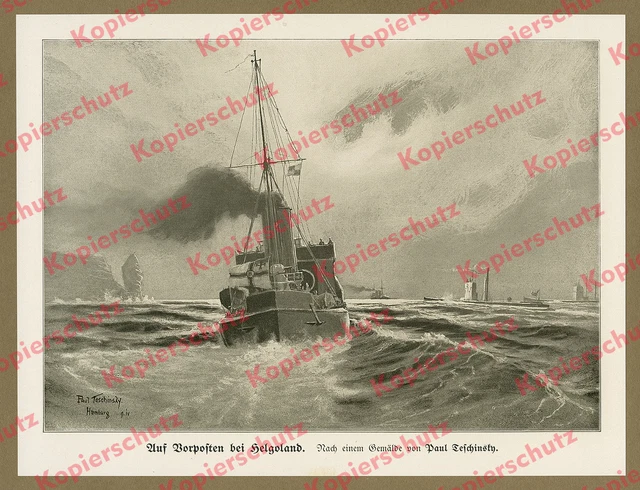TESCHINKSY U-BOOT VORPOSTEN Feindfahrt Helgoland Nordsee Kaiserliche ...