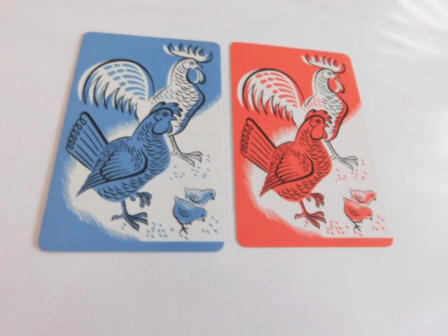 VINTAGE PLAYING CARD pair of roosters with chickens (2cards) $3.00 ...