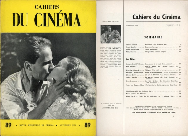 CAHIERS DU CINÉMA N°89 - Nicholas Ray/Alain Tanner/Cinéma anglais.. nov ...