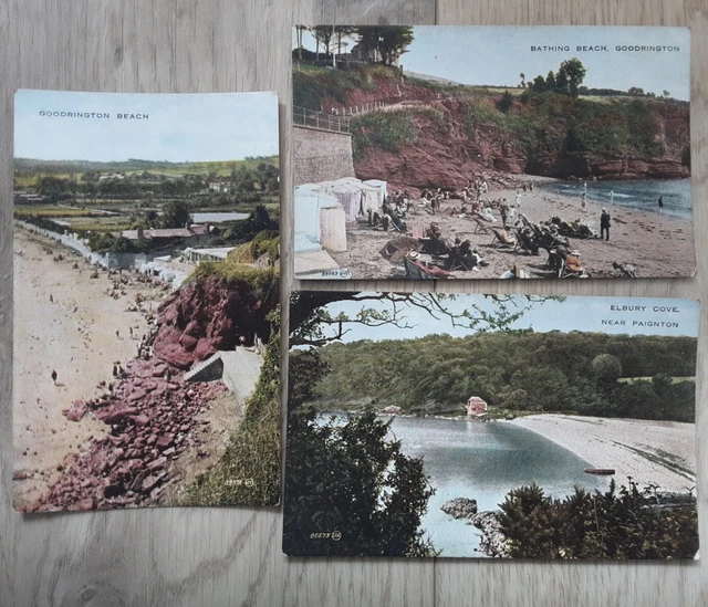 3 PAIGNTON POSTCARDS Torbay Devon. Goodrington Beach, Elbury Cove £7.50 ...