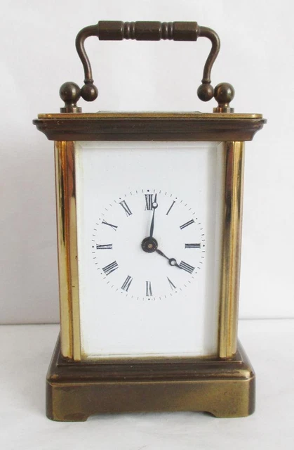 STUNNING VINTAGE MINIATURE Brass Carriage Clock Swiss Made Four Glass ...