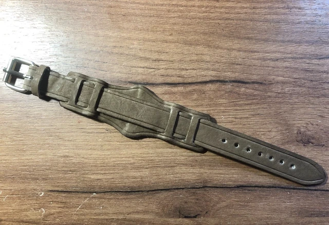 20MM REAL LEATHER WW1 WW2 military pilot trench watch bund strap band ...