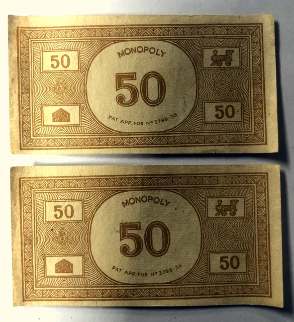 1930'S AUSTRALIAN MONOPOLY Part - 2 x 50 Notes Brown Ink Pat App For No ...
