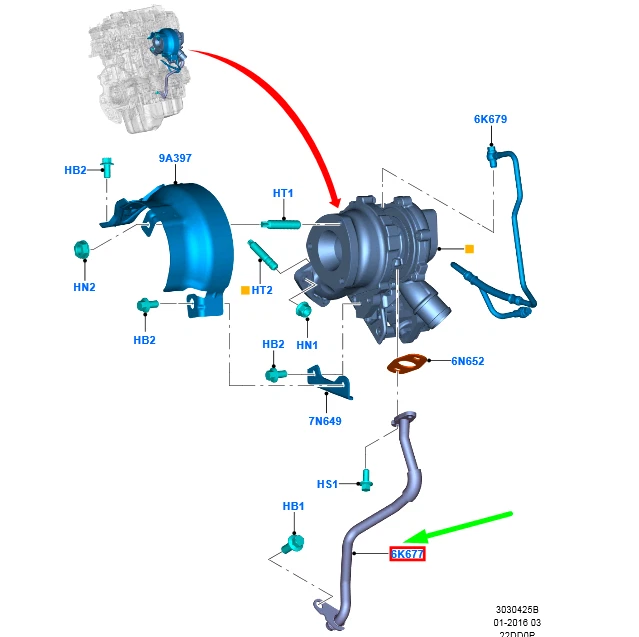 NEW FORD RANGER T6 Turbo Oil Feed Pipe Assy Fb3Q-6K679-Aa 1885724 ...