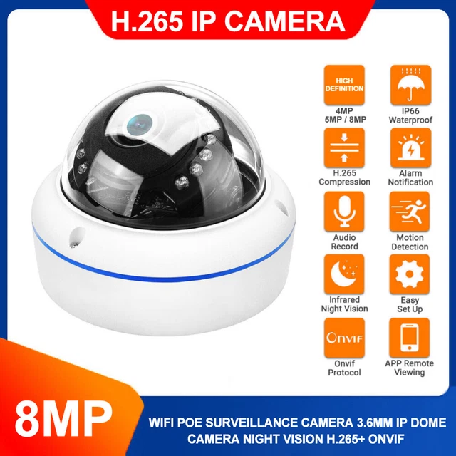 4K 8MP POE IP Camera Audio H.265 Onvif Wide Angle 3.6mm Night Vision ...