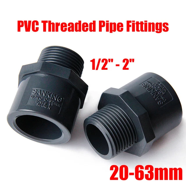 PVC THREADED PIPE Fittings Connector BSP Male Adapter Dark Gray Various ...