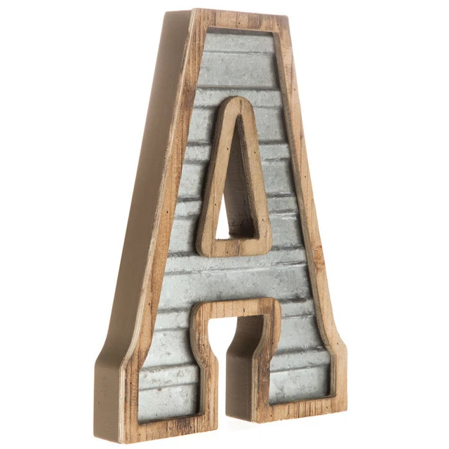 LARGE WOOD & Galvanized Metal Rustic Industrial Letters A-Z Home Decor ...