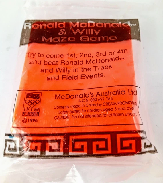 MCDONALDS RONALD MCDONALD & Willy Maze Game (c) 1996 Collectable toy. £ ...