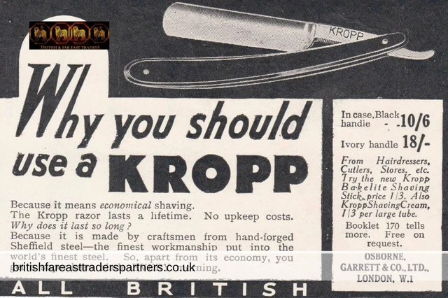 VINTAGE 1936 &KROPP ALL BRITISH RAZOR" LONDON, ENGLAND U.K Print Ad £7. ...