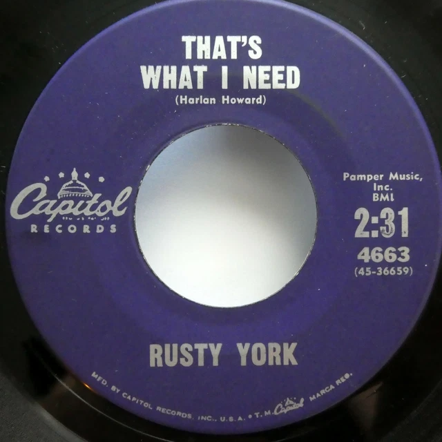 RUSTY YORK 45 That's What I Need / Tout Comme Vous Capitol Ado Country ...