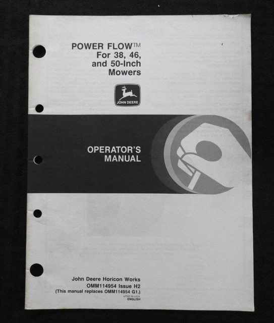 JOHN DEERE LAWN Tractor "38" 46" 50" Mower Deck Power Flow" Operators ...