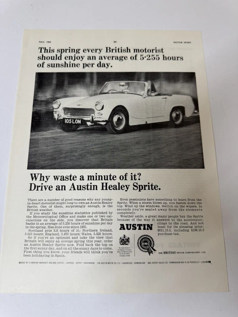 ORIGINAL 1965 MK3 Austin Healey Sprite Magazine Advert Wall Art Frame ...