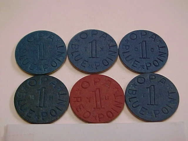 926) 6- OPA WWII Ration Tokens 5-Blue, 1-Red-Differant Letters-Starts ...