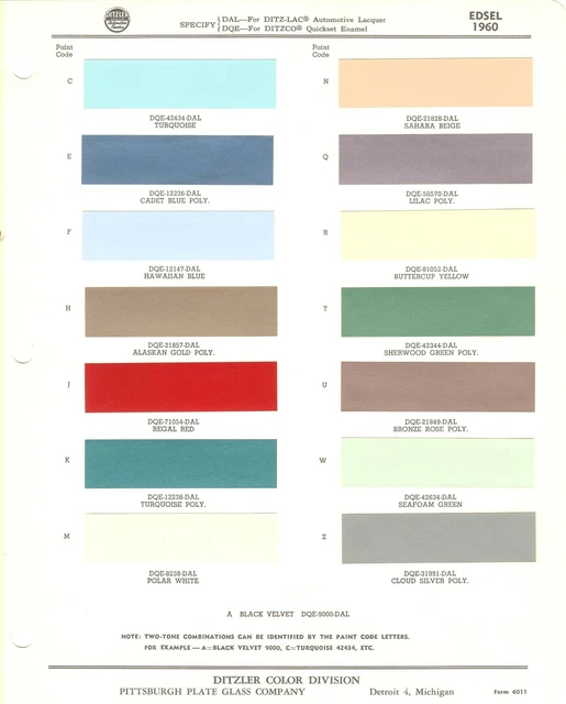 1960 EDSEL RANGER Villager Wagon Paint Chips Sheet ( Ppg-Ditzler) EUR 4 ...