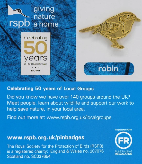 RSPB PIN BADGE | Gold Robin | Celebrating 50yrs of RSPB Local Groups ...
