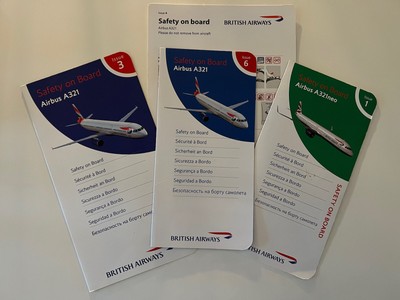 BRITISH AIRWAYS AIRBUS A321 & A321 Neo Safety Cards - Set Of 4 £8.50 ...