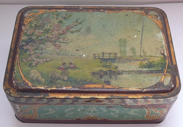 ANTIQUE TEA TIN Box Abrikosova Sons 1880`s Imperial Russian Double ...