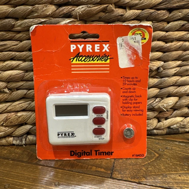 VINTAGE PYREX DIGITAL Timer 1998 White Model # 16453 Original Package w ...