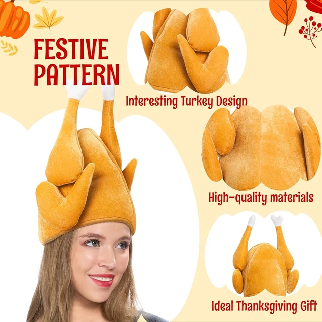3 PACK PLUSH Roasted Turkey Hats for Thanksgiving and Halloween Costume ...