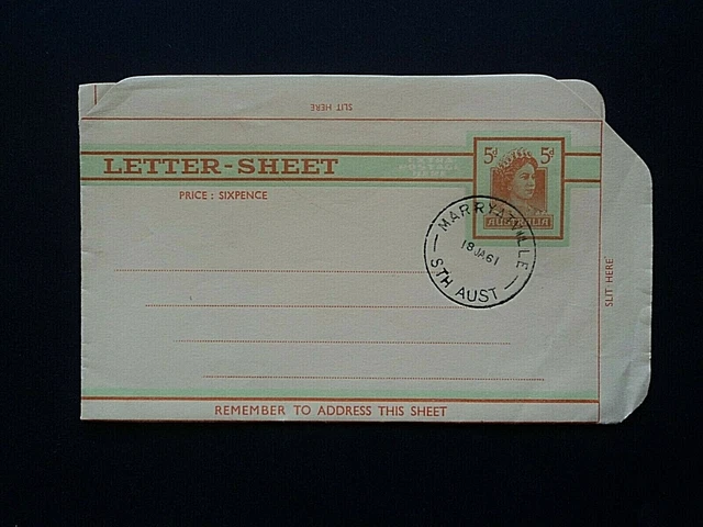 AUSTRALIA 5D LETTER-SHEET 1961 First day issue Marryatville SA postmark ...