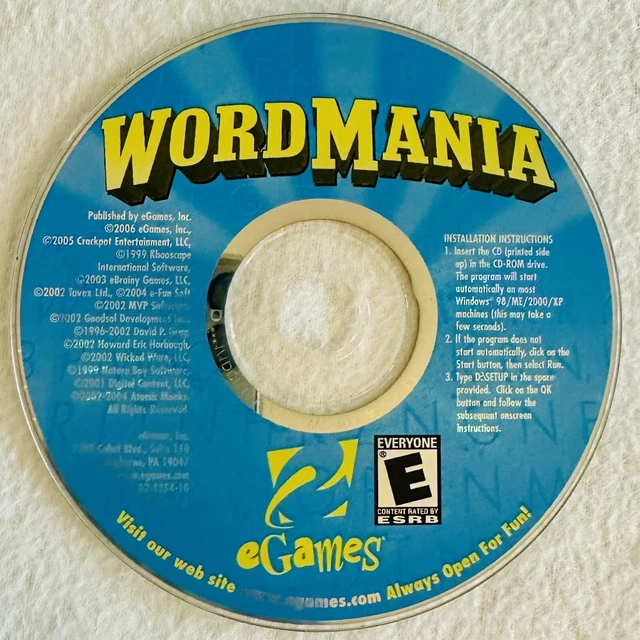 2006 EGAMES WORD MANIA Word Games For Your Brain PC-CD-ROM Windows 98 ...
