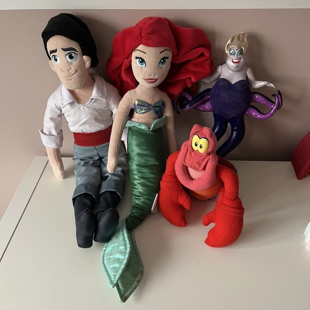 DISNEY STORE MATTEL Little Mermaid Eric Plush Bundle Sebastian Ursula ...