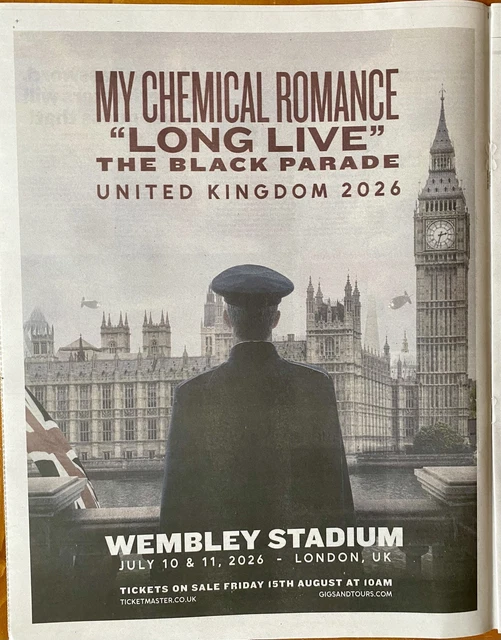 MY CHEMICAL ROMANCE Live Tour London Dates 2026 Newspaper Advert Poster ...