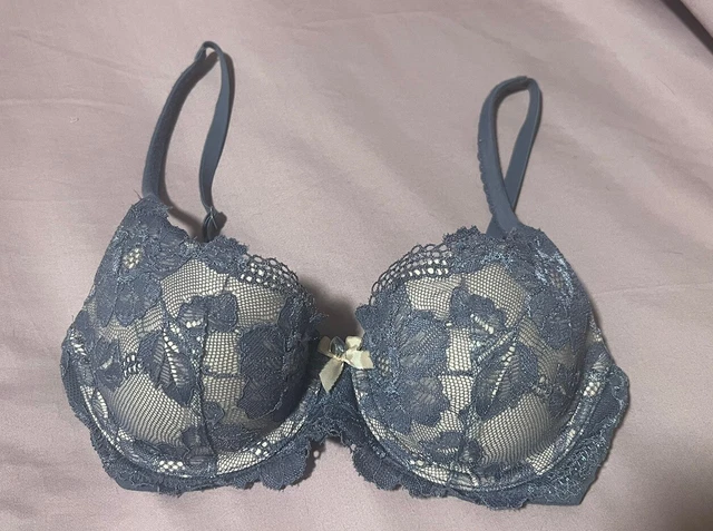 VICTORIA'S SECRET BODY by Victoria 32C Bra Lace Lined Demi Dusty Blue ...