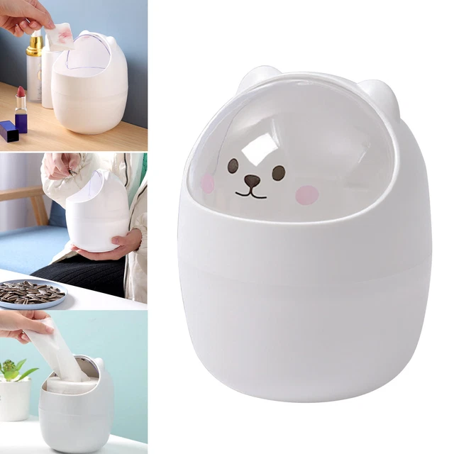 CUTE MINI DESKTOP Trash Can Waste Paper Bin w/ Swing Lid Countertop ...