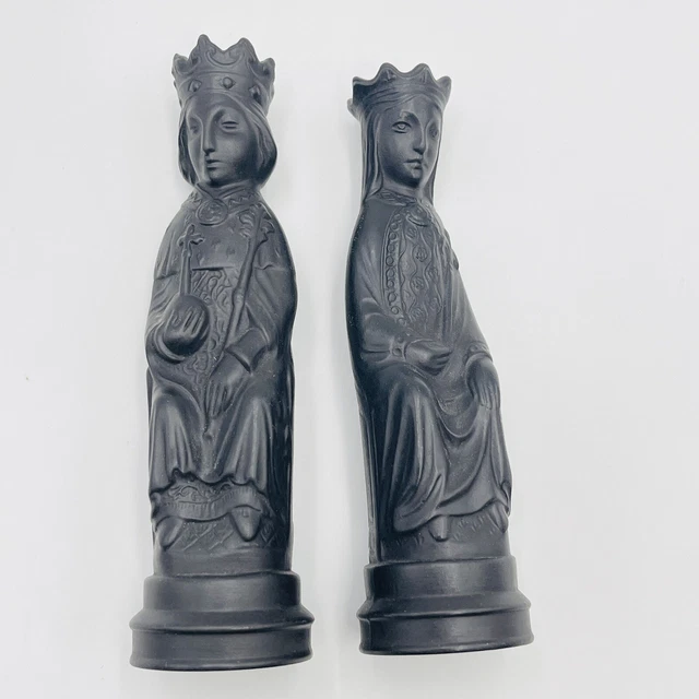 WEDGWOOD BLACK BASALT King & Queen Chess Figures Pieces Jasperware ...