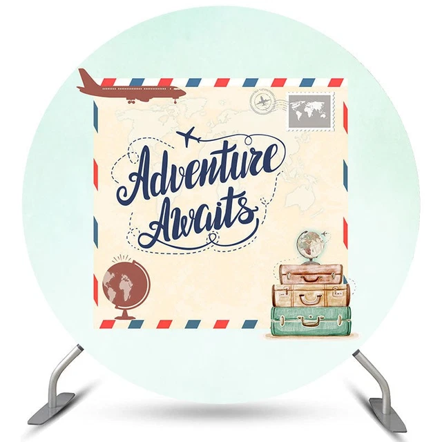 ADVENTURE AWAITS PLANE Theme Round Baby Shower Backdrop $37.94 ...