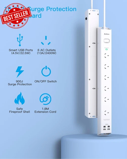 SURGE PROTECTOR POWER Board - 6 Widely Outlets with 4 USB Ports(2 USB C ...