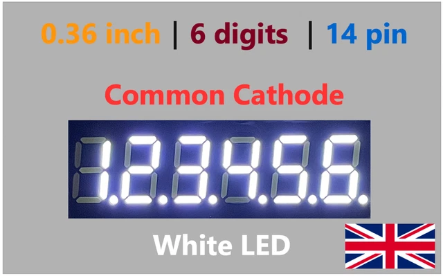 0,36 ZOLL LED 7 Segment gemeinsame Kathodenanzeige 6-stellig weiß ...